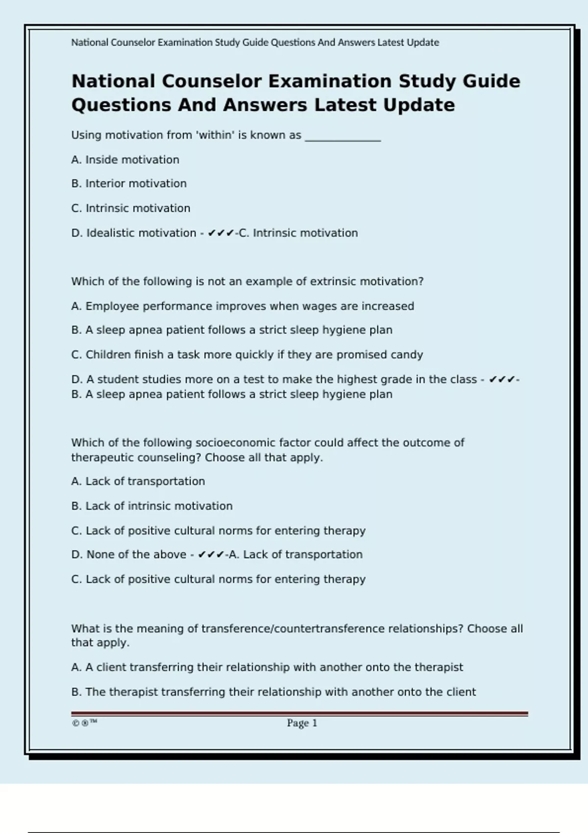 National Counselor Examination Study Guide Questions And Answers Latest ...