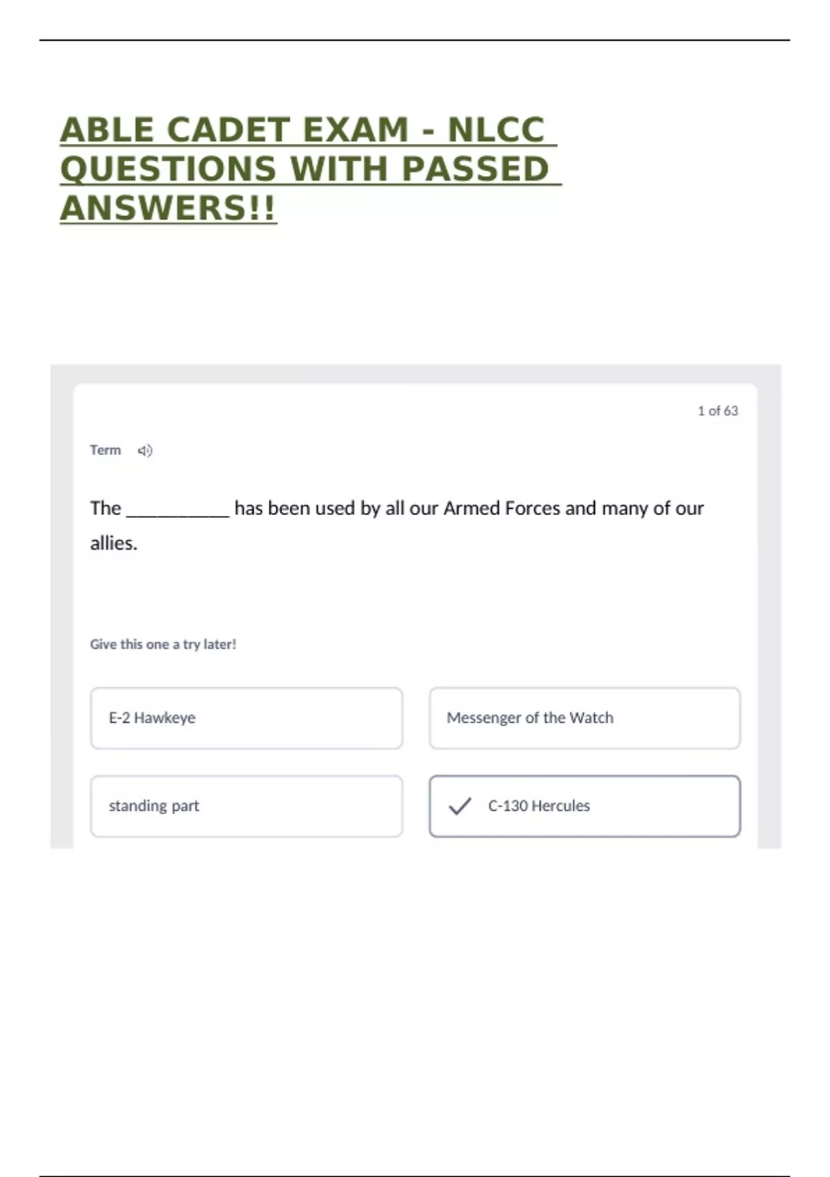 ABLE CADET EXAM - NLCC QUESTIONS WITH PASSED ANSWERS!! - NLCC - Stuvia US