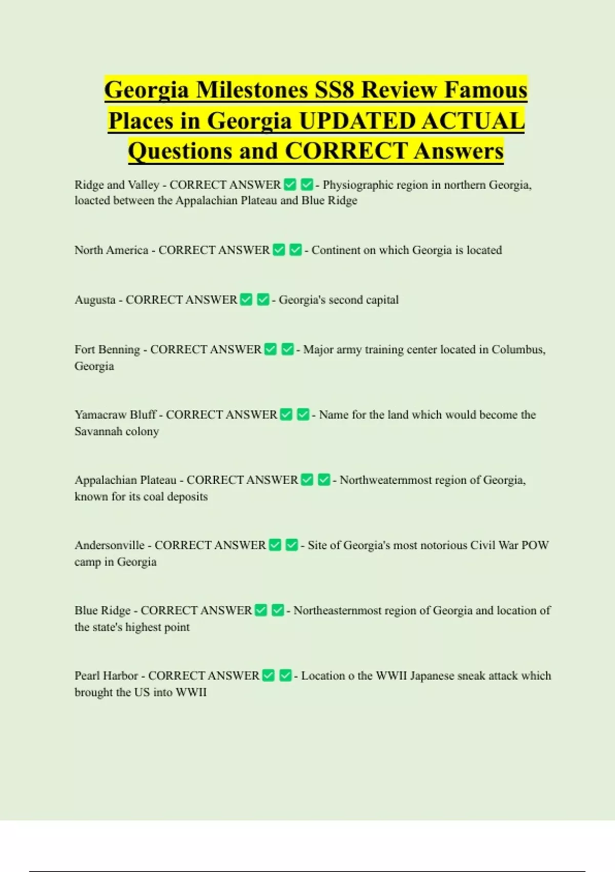 Georgia Milestones SS8 Review Famous Places in Georgia UPDATED ACTUAL ...