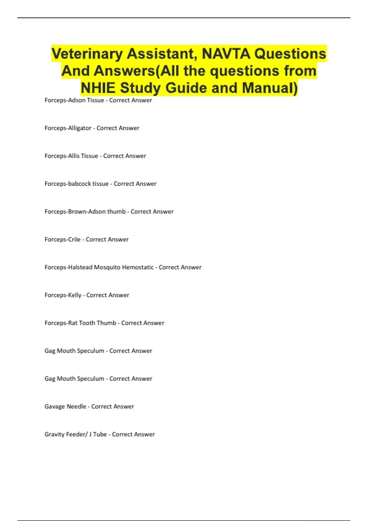 Veterinary Assistant, NAVTA Questions And Answers(All the questions ...