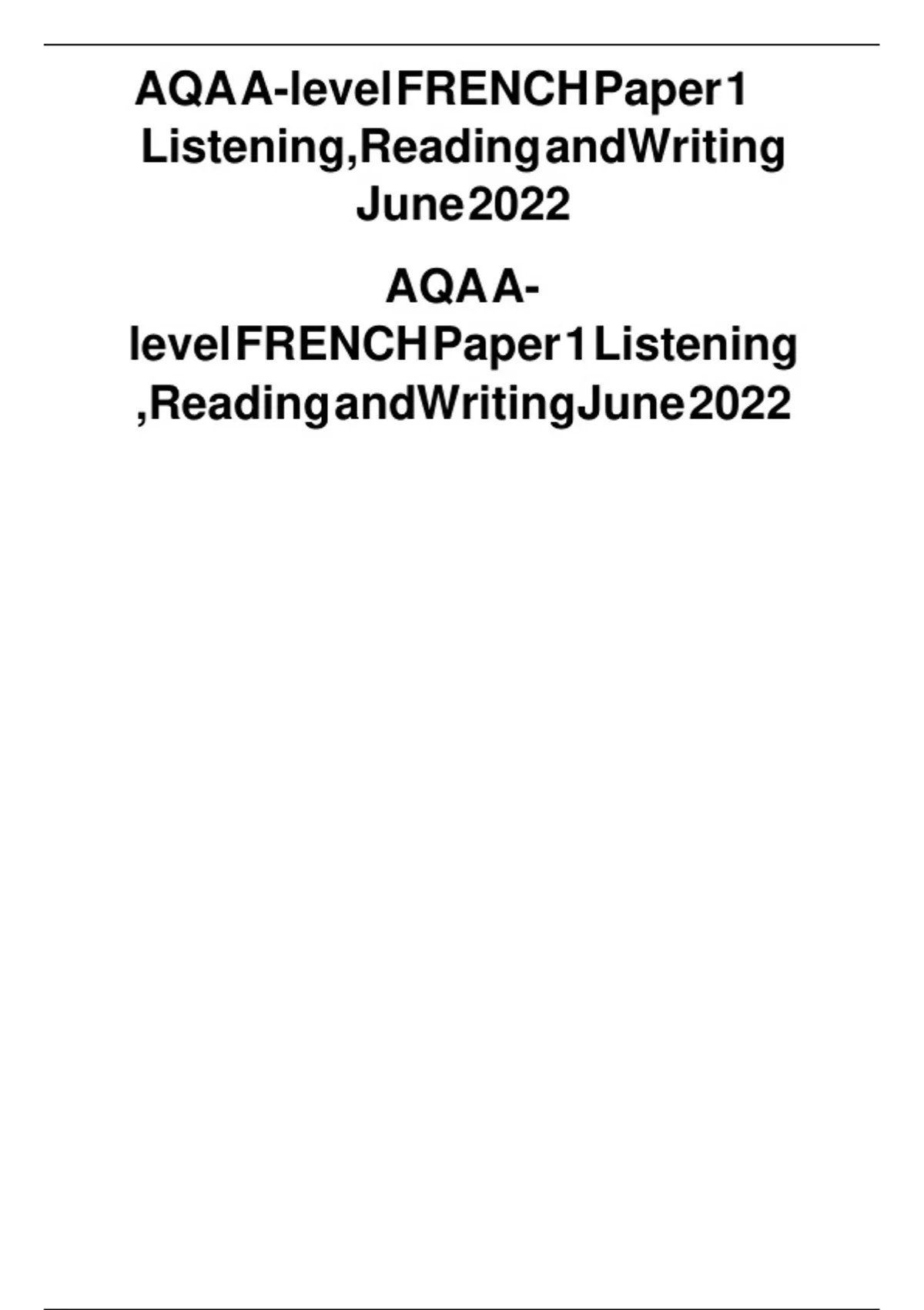 AQA A-level FRENCH Paper 1 - AQA A-level FRENCH Paper 1 - Stuvia US