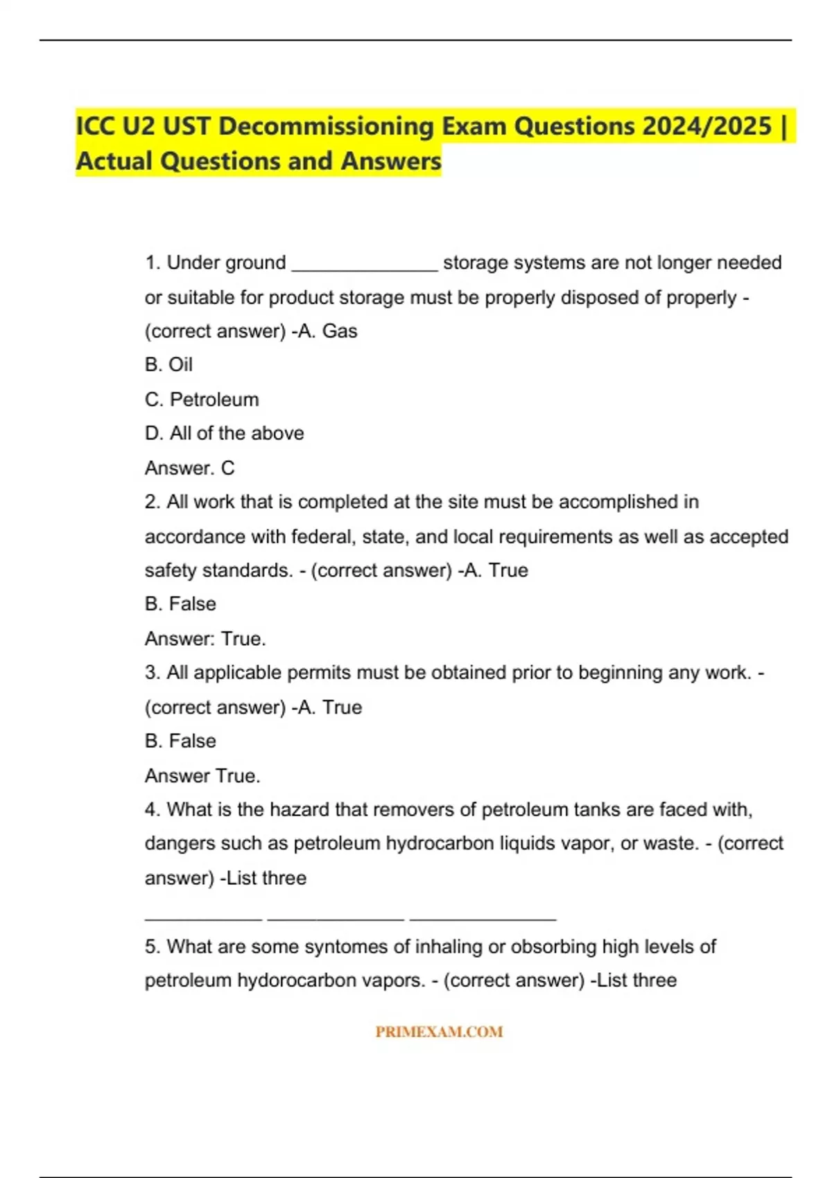 ICC U2 UST Decommissioning Exam Questions 2024/2025 | Actual Questions and Answers - Icc - Stuvia US