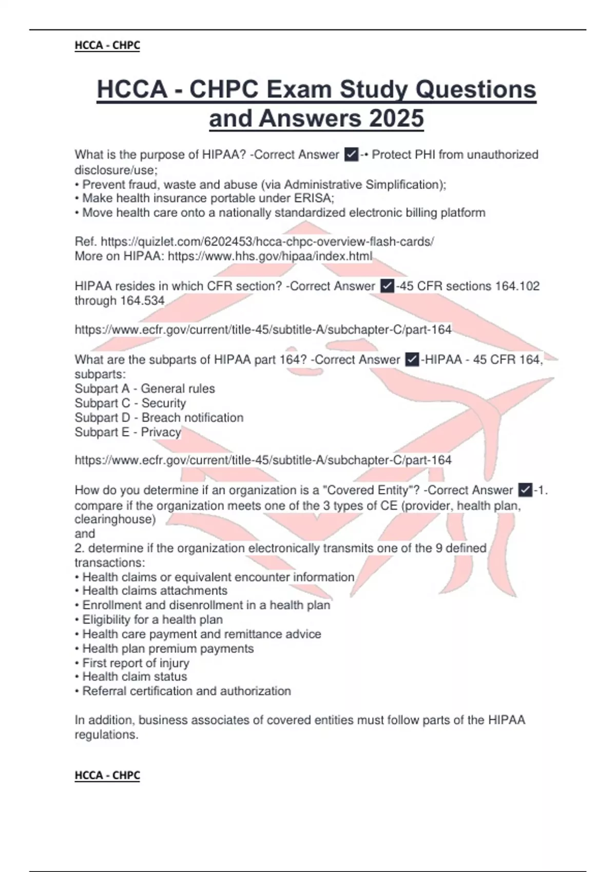 HCCA - CHPC Exam Study Questions and Answers 2025 - HCCA - CHPC - Stuvia US