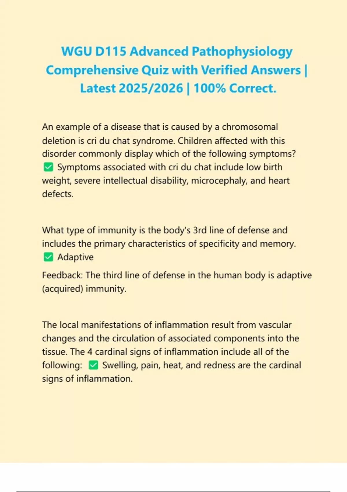 WGU D115 Advanced Pathophysiology Comprehensive Quiz with Verified ...