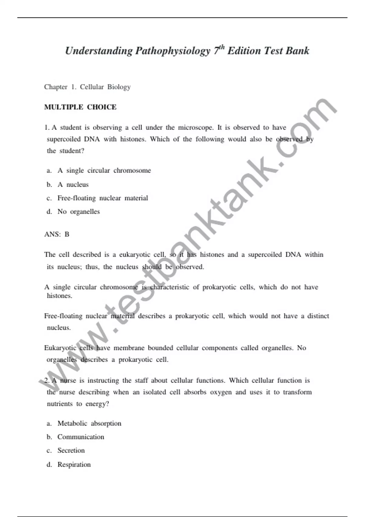 TEST BANK UNDERSTANDING PATHOPHYSIOLOGY 7TH EDITION BY SUE HUETHER AND ...