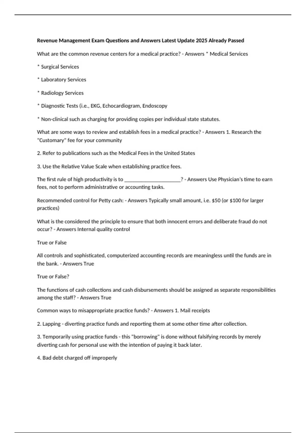 Revenue Management Exam Questions and Answers Latest Update 2025 ...