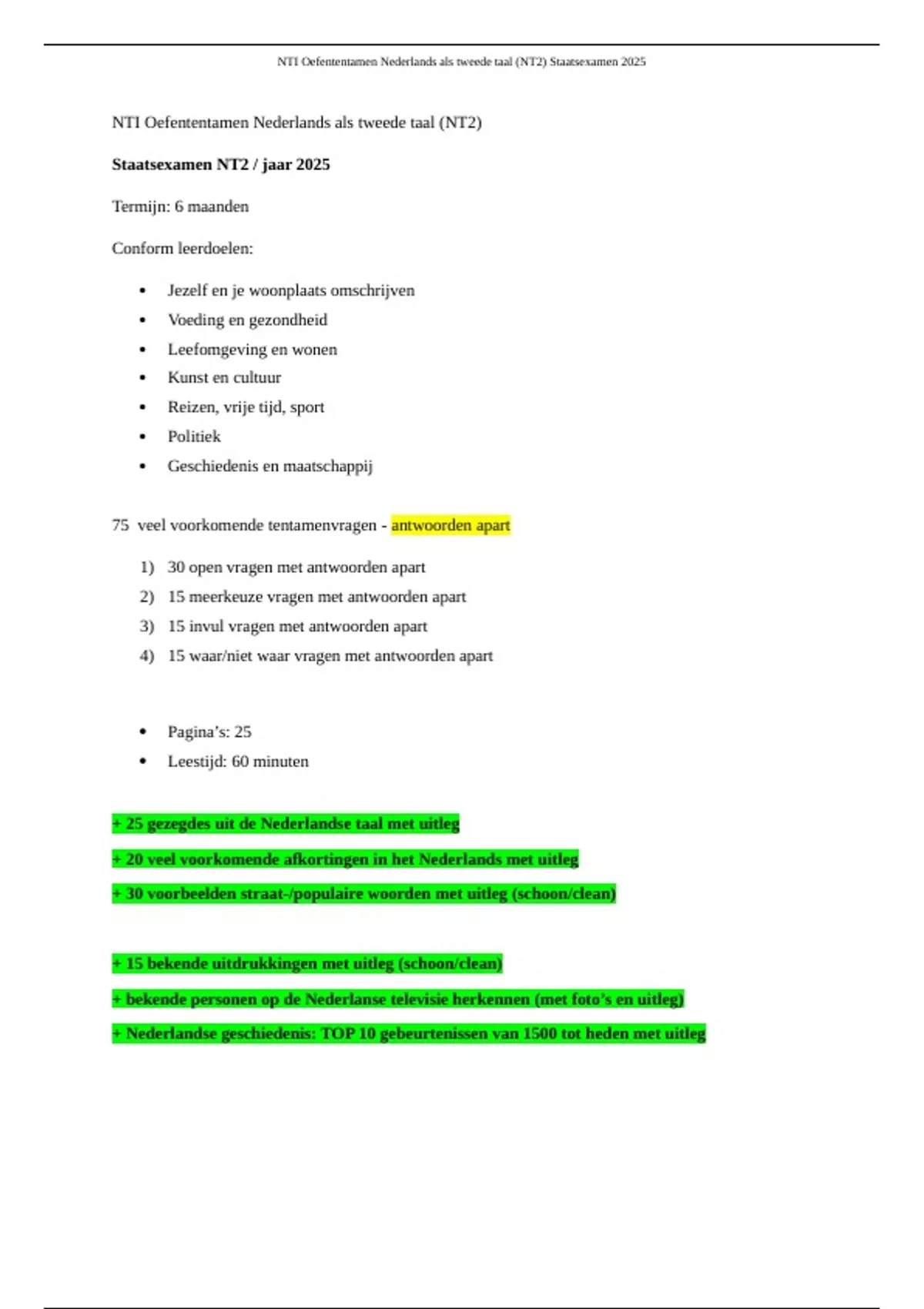 Oefenvragen NTI Nederlands als tweede taal - Staatsexamen NT2 ...