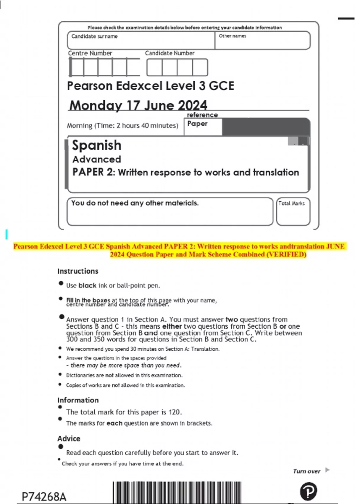 EXAMS BUNDLE::::Pearson Edexcel Level 3 GCE Spanish Advanced | 2024 ...