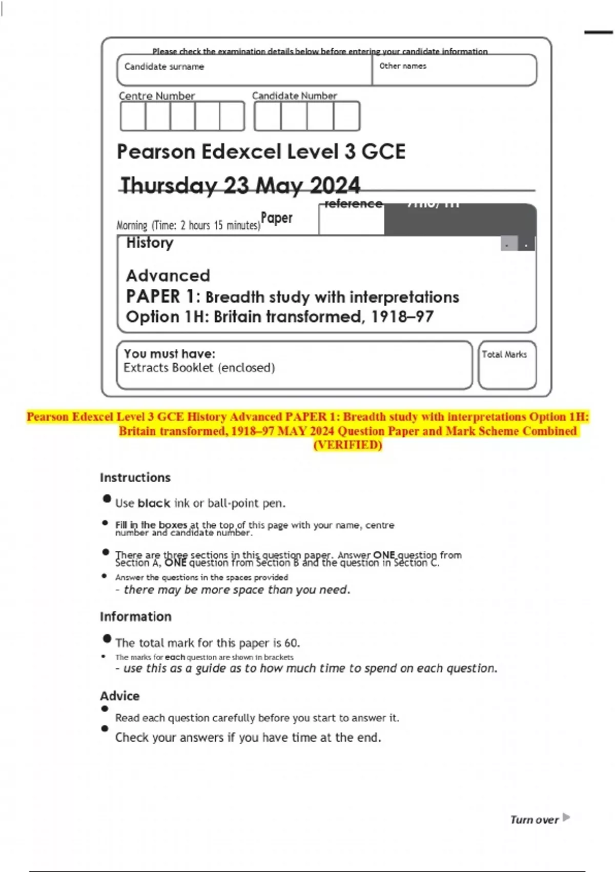 EXAMS BUNDLE::::Pearson Edexcel Level 3 GCE History Advanced PAPER 1 ...