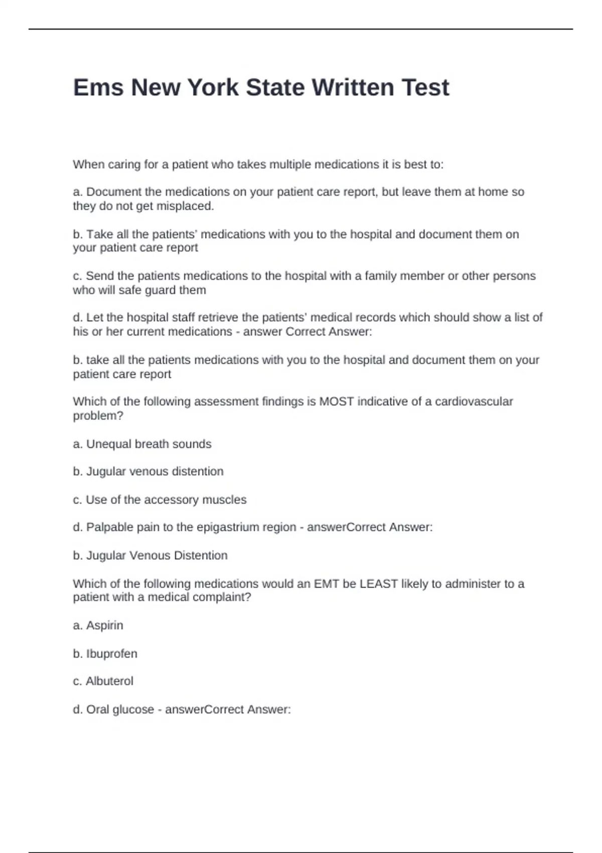 Ems New York State Written Test Questions and Answers 100% Correct ...