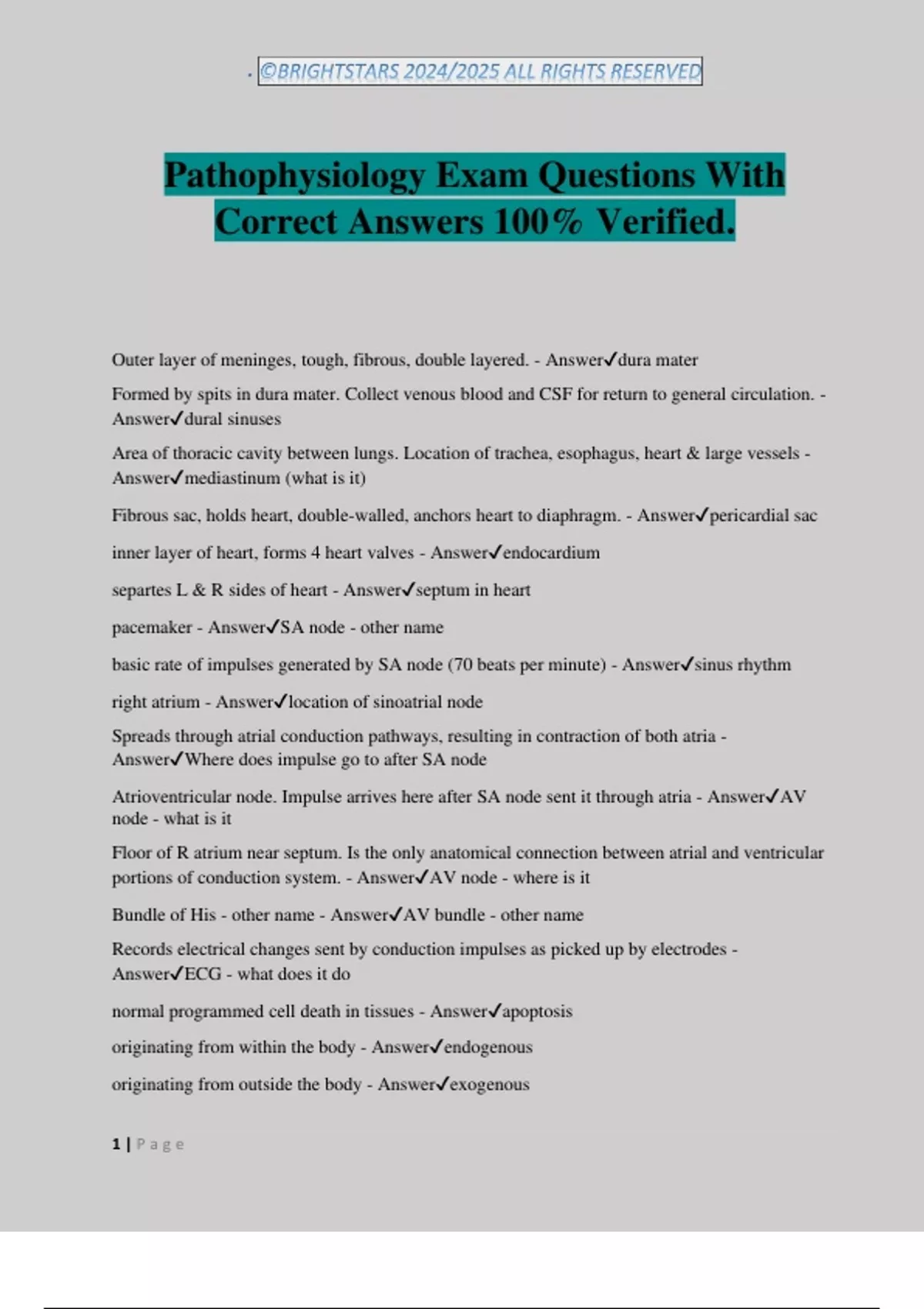 Pathophysiology Exam Questions With Correct Answers 100% Verified ...