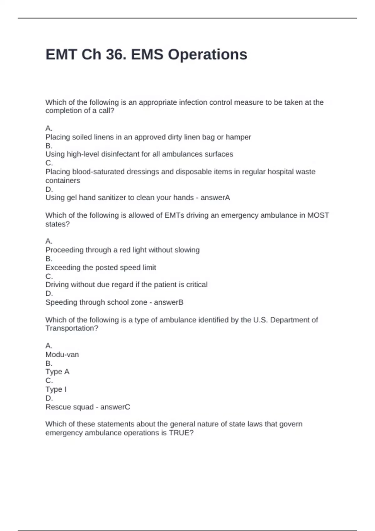 EMT Ch 36. EMS Operations Questions and Answers Fully Solved - NYS EMT ...