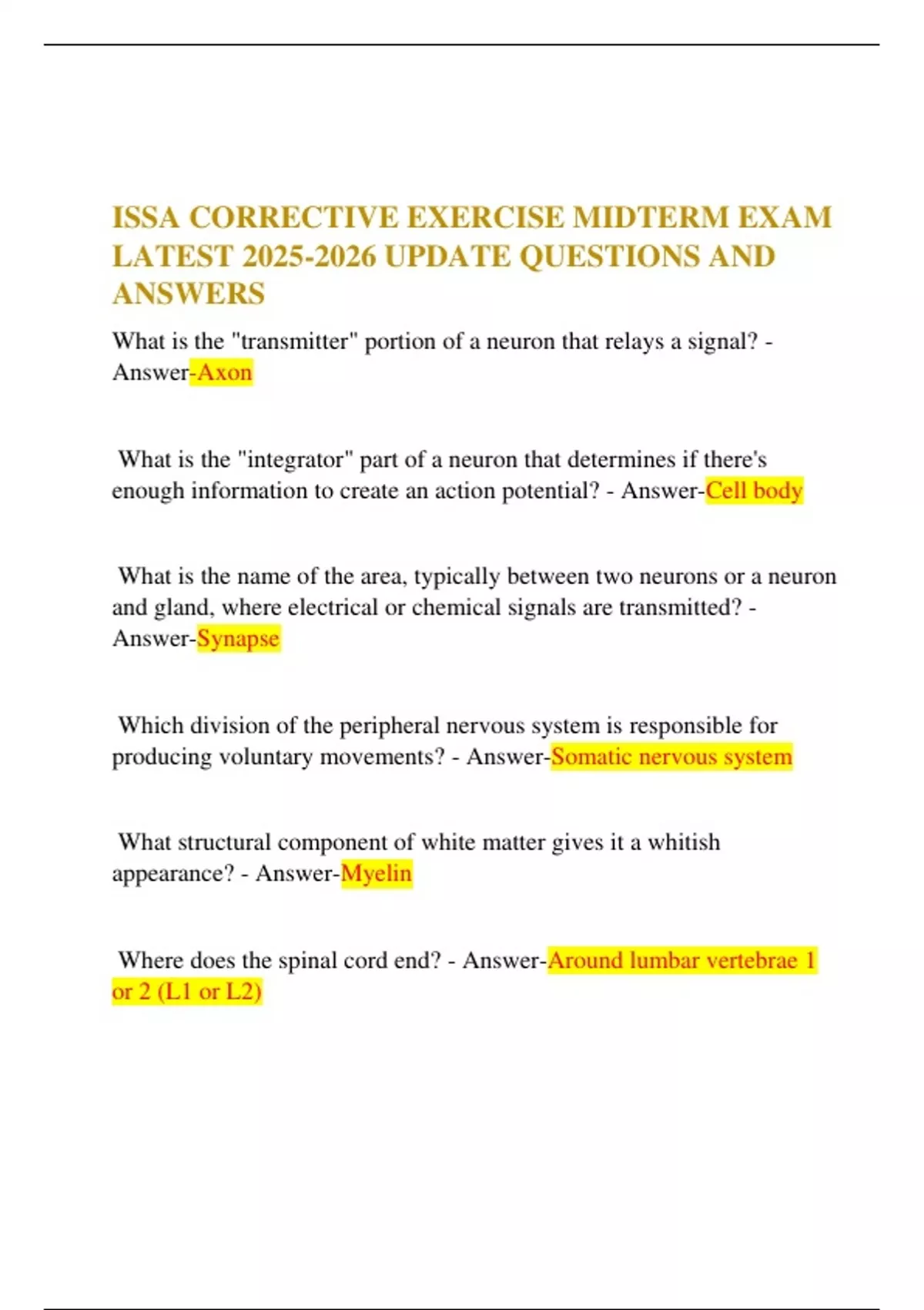 ISSA CORRECTIVE EXERCISE MIDTERM EXAM LATEST UPDATE QUESTIONS AND ...
