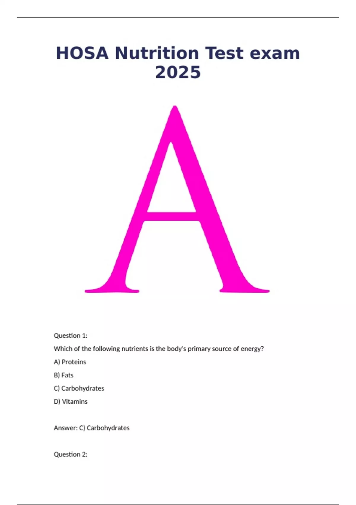 HOSA Nutrition Test exam 2025 with 100% correct questions and answers ...