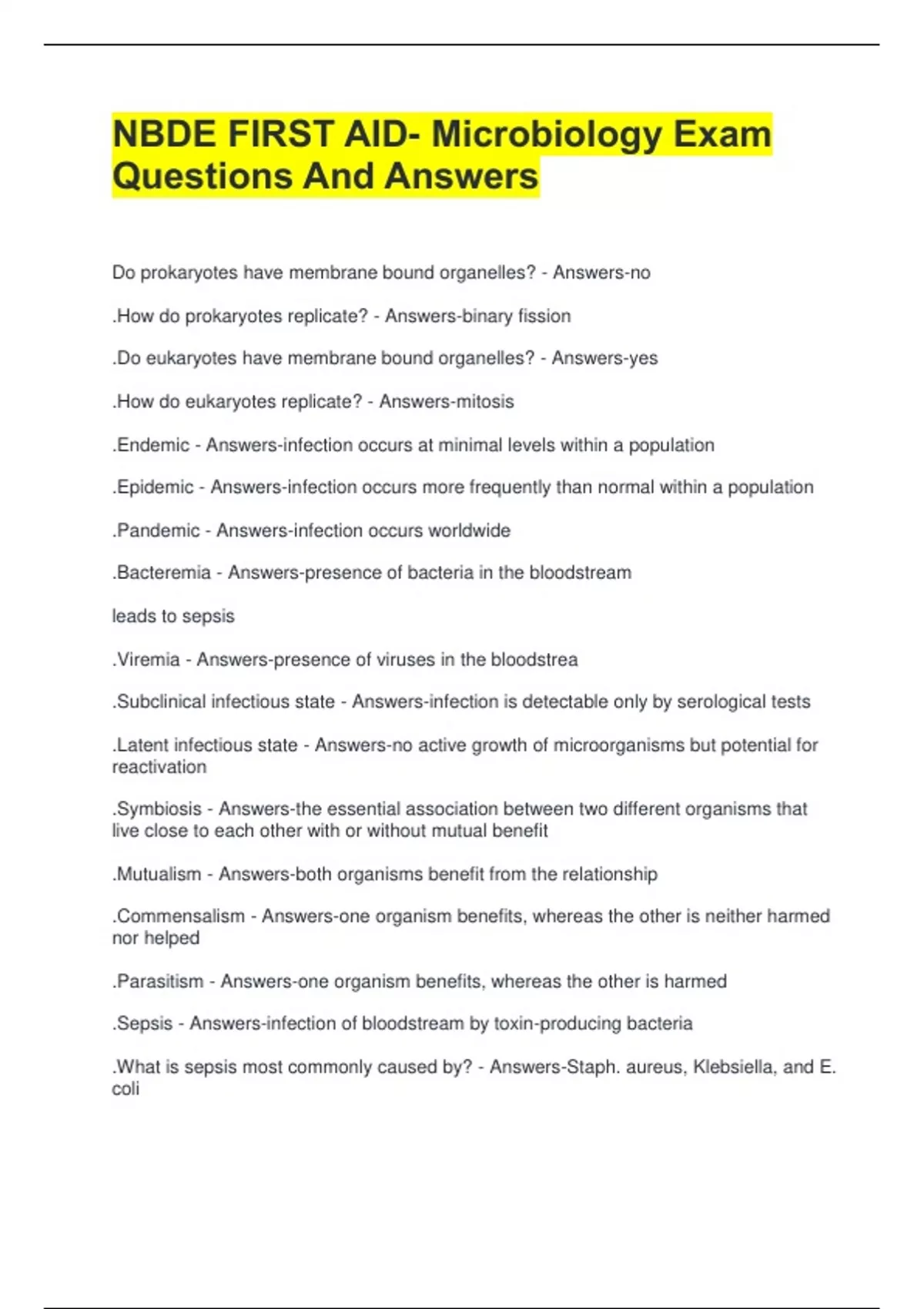 NBDE FIRST AID- Microbiology Exam Questions And Answers - NBDE FIRST ...