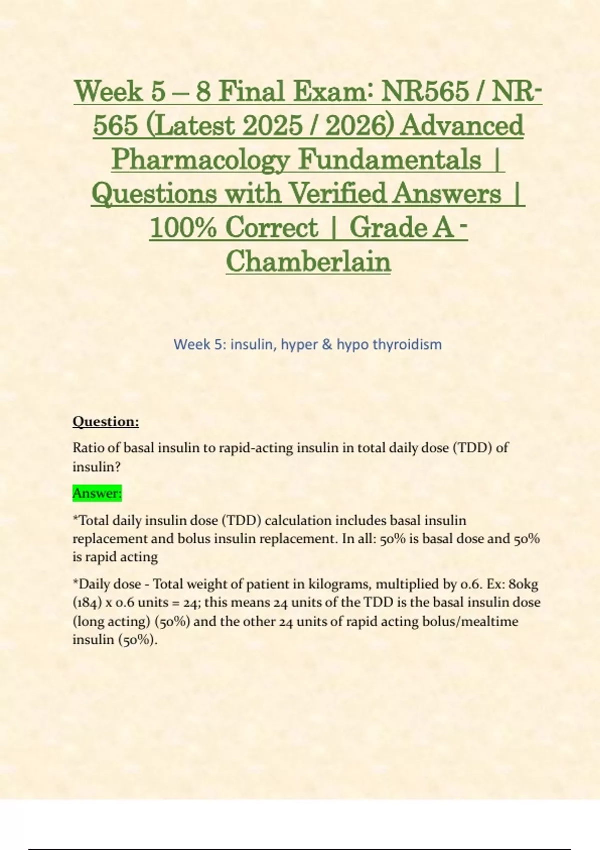 Week 5 – 8 Final Exam: NR565 / NR-565 (Latest 2025 / 2026) Advanced ...