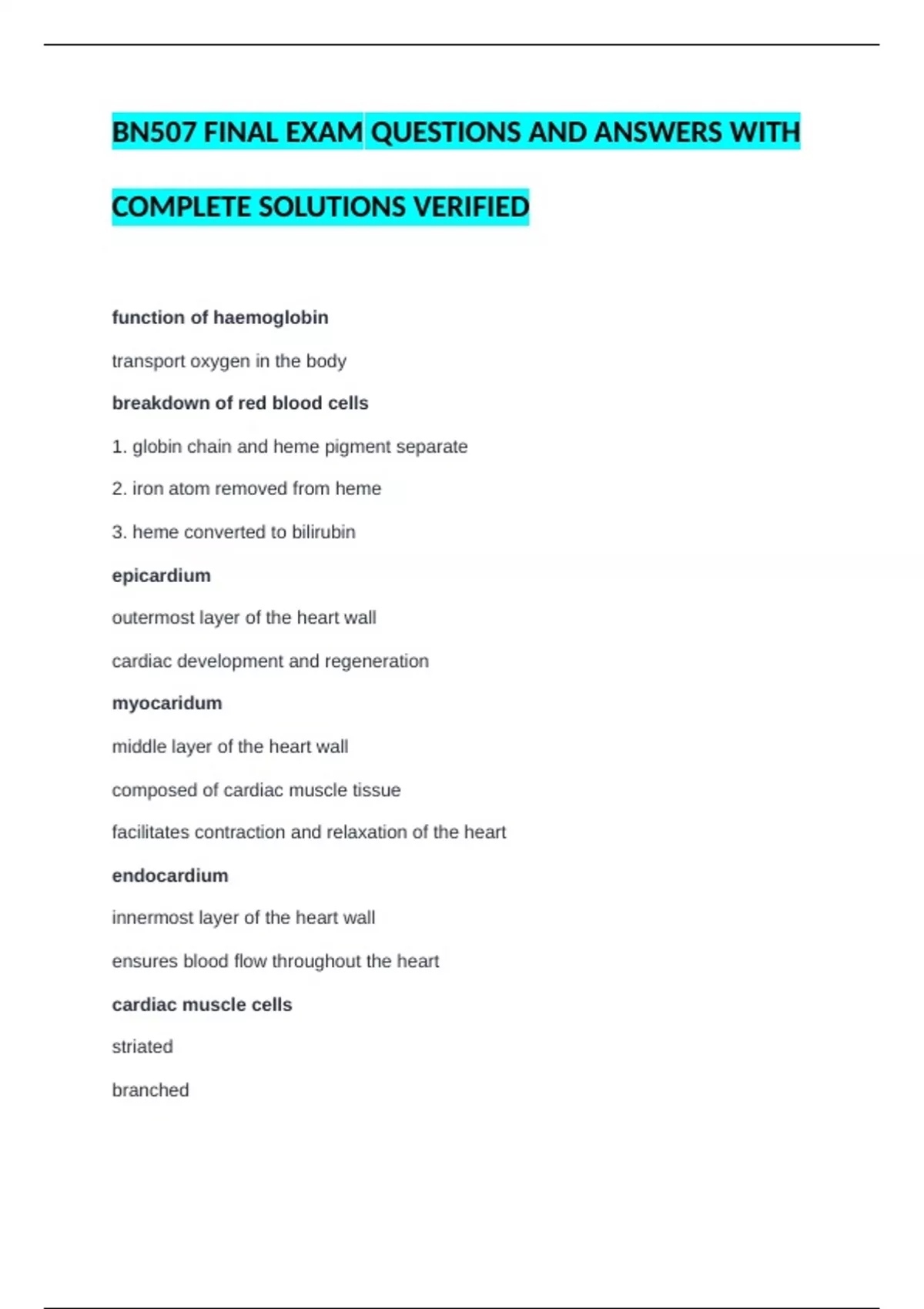 BN507 FINAL EXAM QUESTIONS AND ANSWERS WITH COMPLETE SOLUTIONS VERIFIED ...