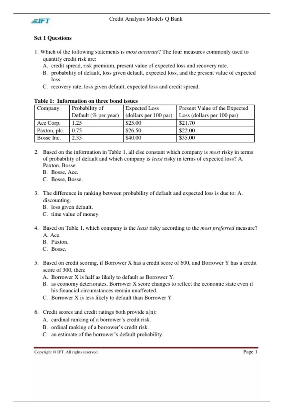 Credit Analysis Models Q Bank with Answers | Financial Ratios, Credit ...