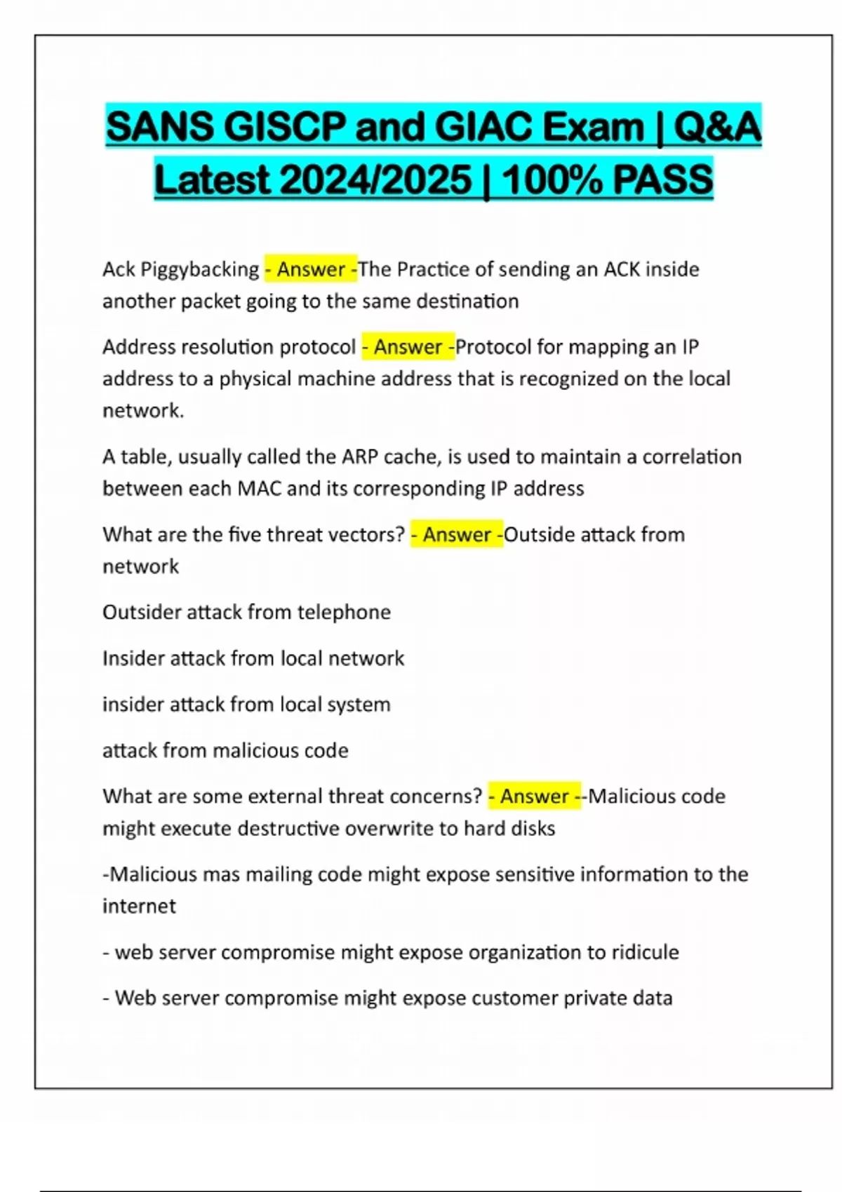 SANS GISCP and GIAC Exam | Q&A Latest 2024/2025 | 100% PASS - SANS ...
