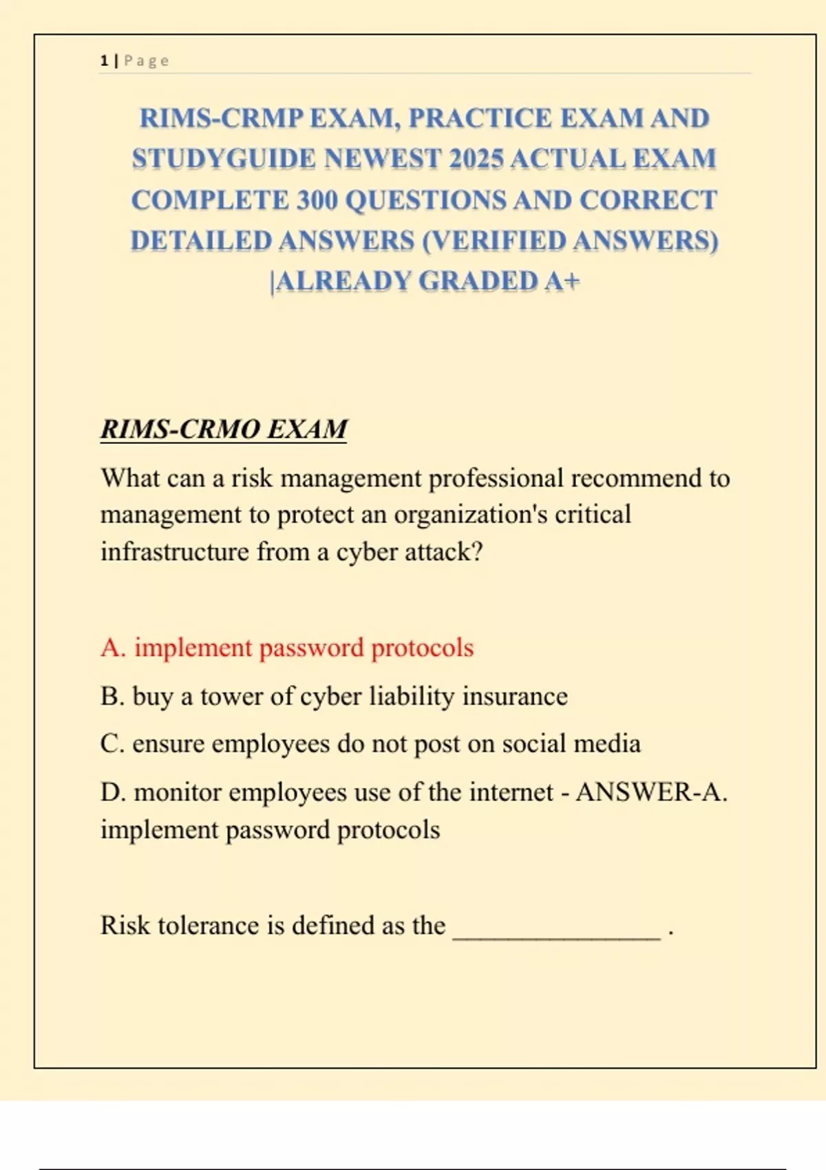 RIMS-CRMP EXAM, PRACTICE EXAM AND STUDYGUIDE NEWEST 2025 ACTUAL EXAM ...