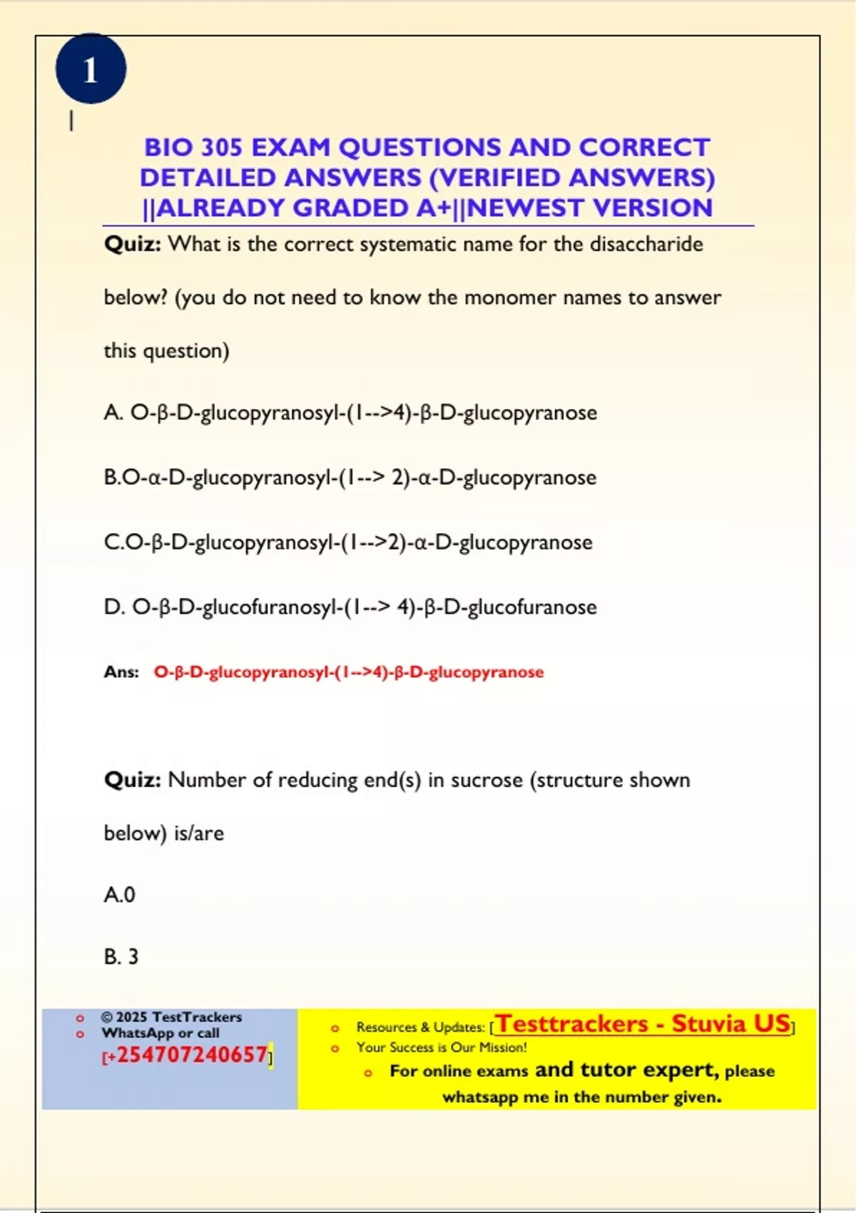 BIO 305 EXAM QUESTIONS AND CORRECT DETAILED ANSWERS (VERIFIED ANSWERS ...