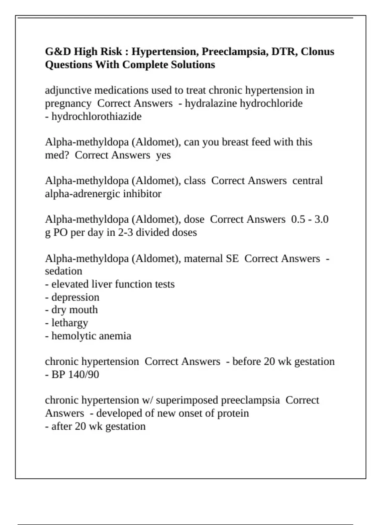 G&D High Risk : Hypertension, Preeclampsia, DTR, Clonus Questions With ...
