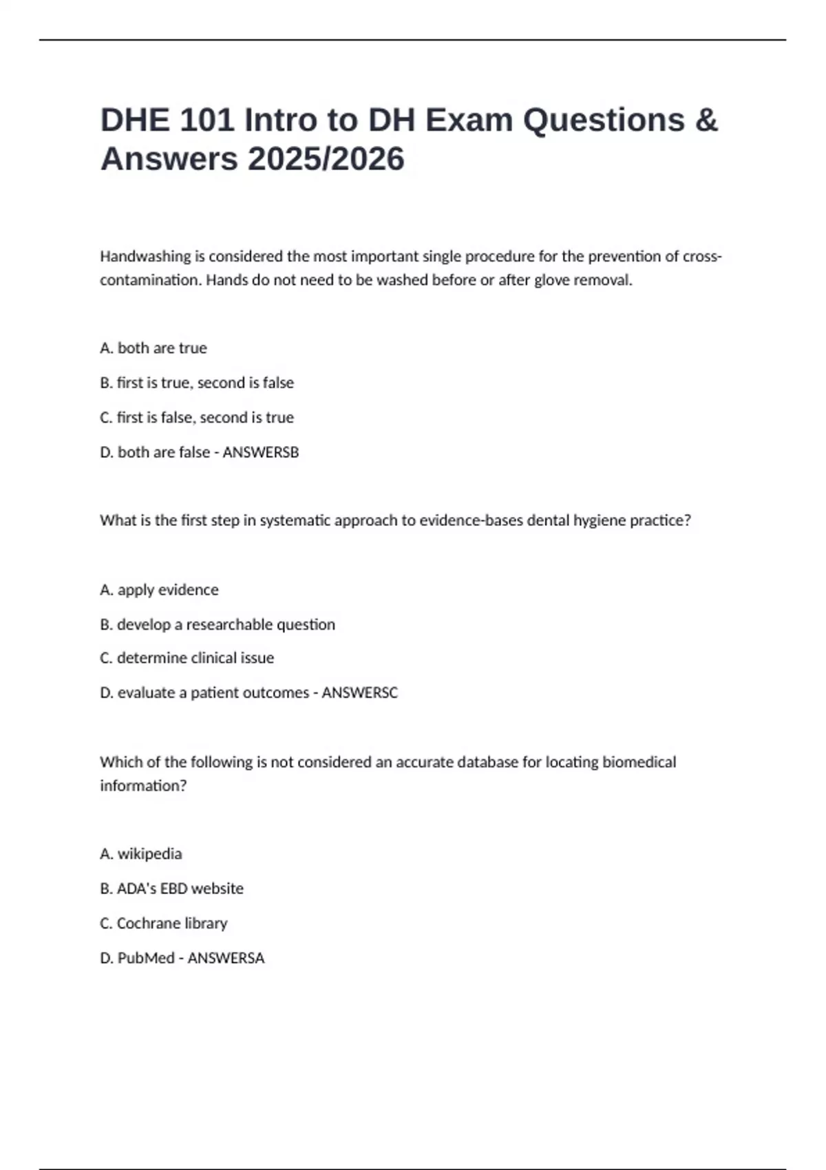 DHE 101 Intro to DH Exam Questions & Answers 2025/2026 - DHE 101 Intro to DH - Stuvia US