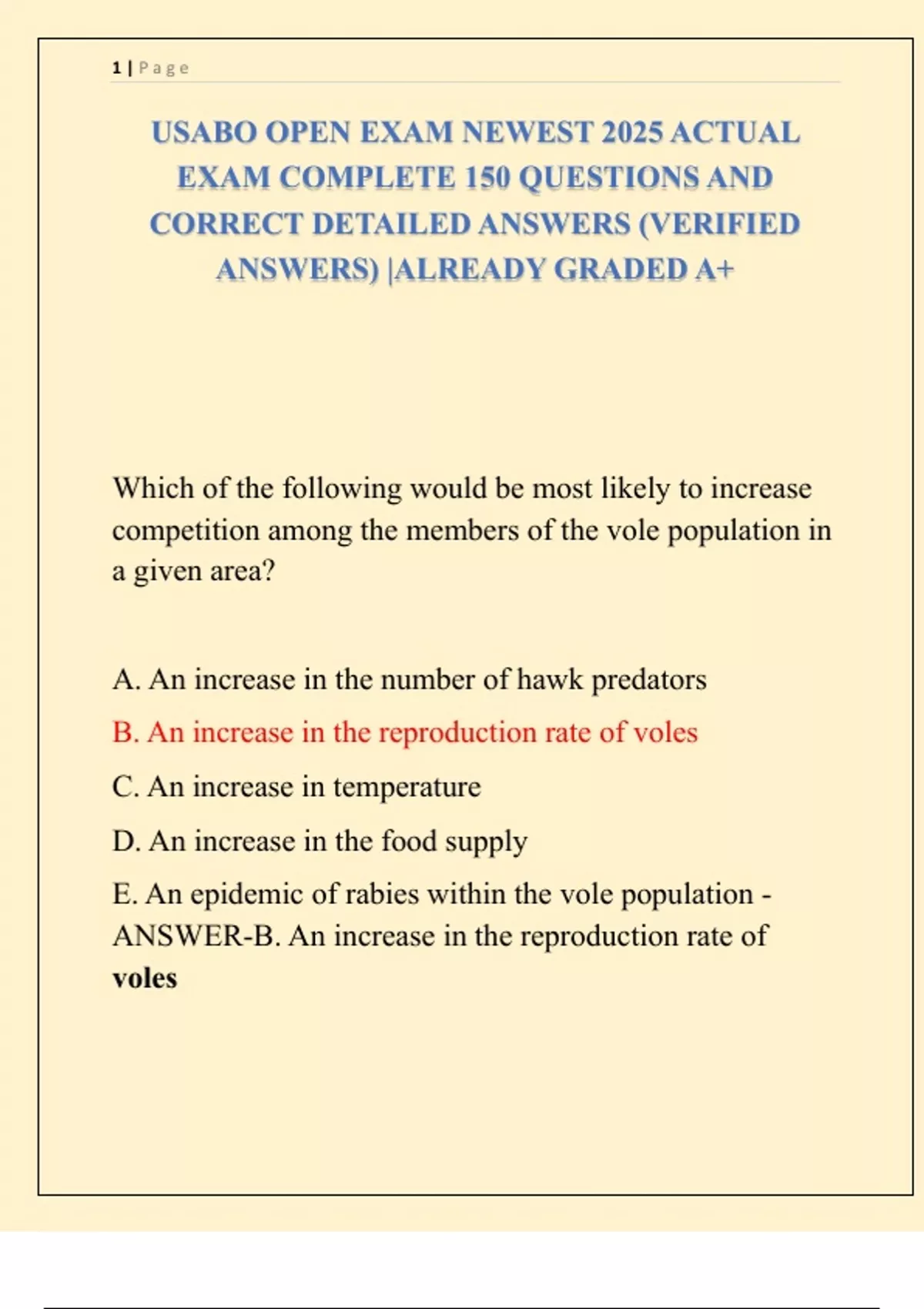 USABO OPEN EXAM NEWEST 2025 ACTUAL EXAM COMPLETE 150 QUESTIONS AND CORRECT DETAILED ANSWERS ...