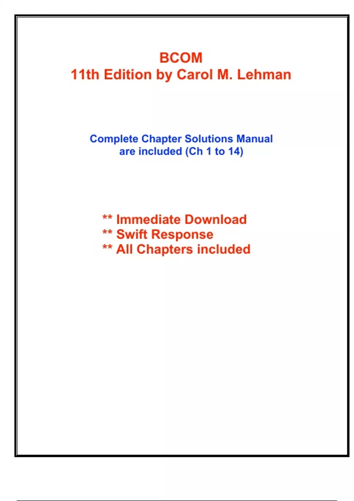 Solution Manual For BCOM 11th Edition By Carol M. Lehman |All Chapters ...