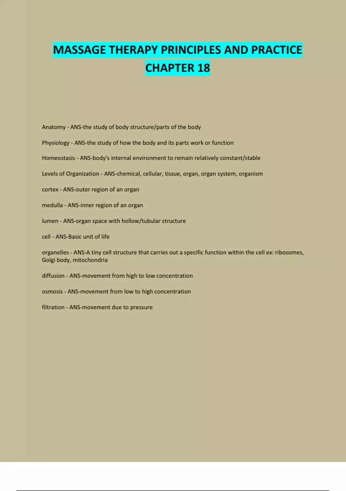 MASSAGE THERAPY PRINCIPLES AND PRACTICE CHAPTER 18 EXAM QUESTIONS WITH ...