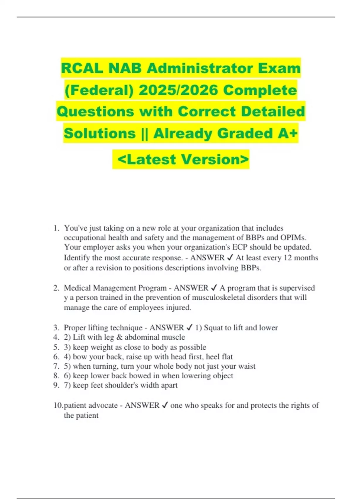 RCAL NAB Administrator Exam (Federal) 2025/2026 Complete Questions with ...