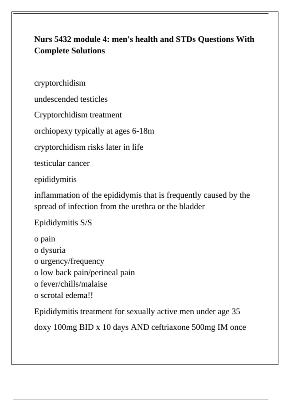 NURS 5432 University Of Texas - Arlington -Nurs 5432 module 4: men's health and STDs Questions ...