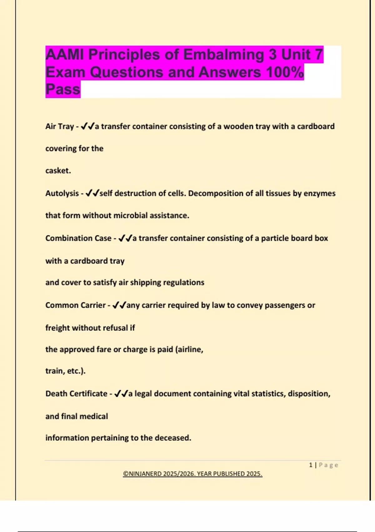 AAMI Principles of Embalming 3 Unit 7 Exam Questions and Answers 100% ...
