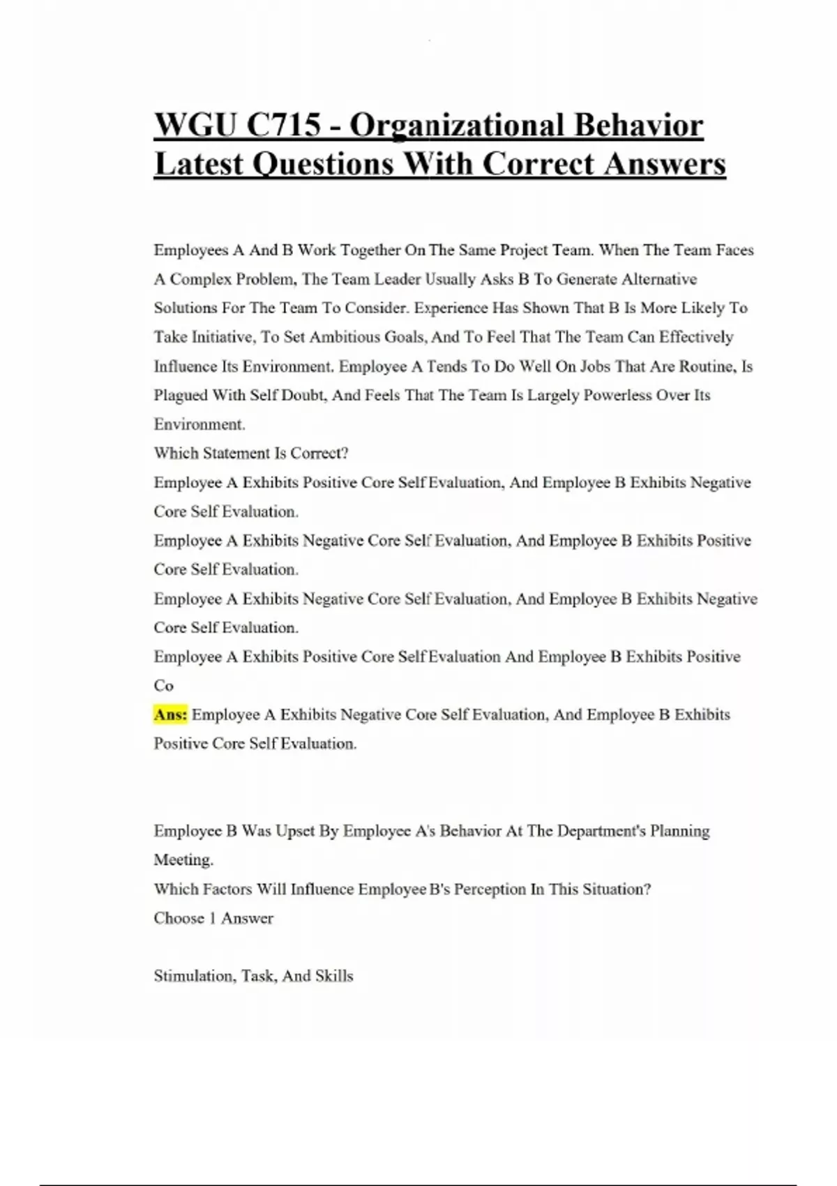 WGU C715 - Organizational Behavior Latest Questions With Correct ...