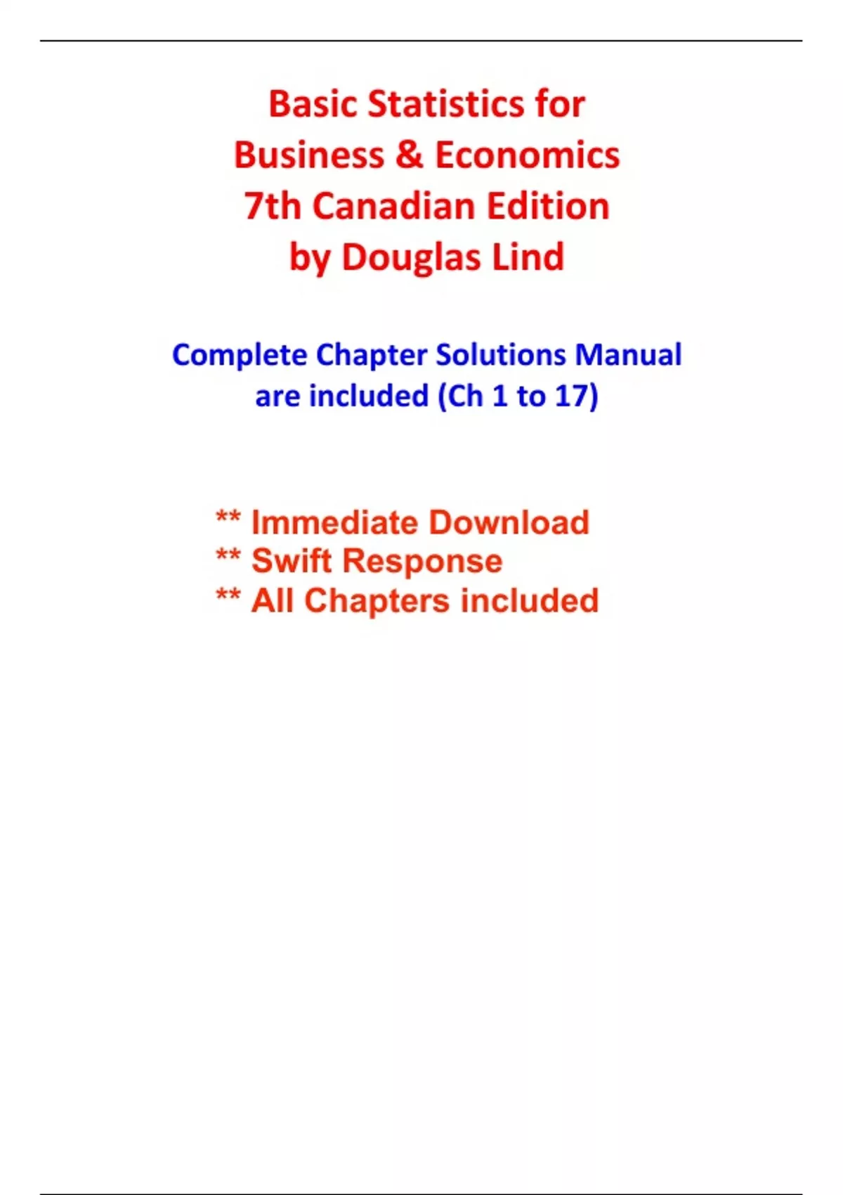 Solution Manual For Basic Statistics for Business & Economics 7th ...