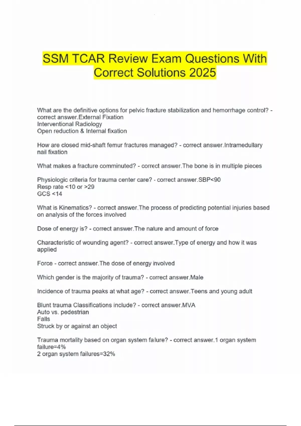 SSM TCAR Review Exam Questions With Correct Solutions 2025 - SSM TCAR ...