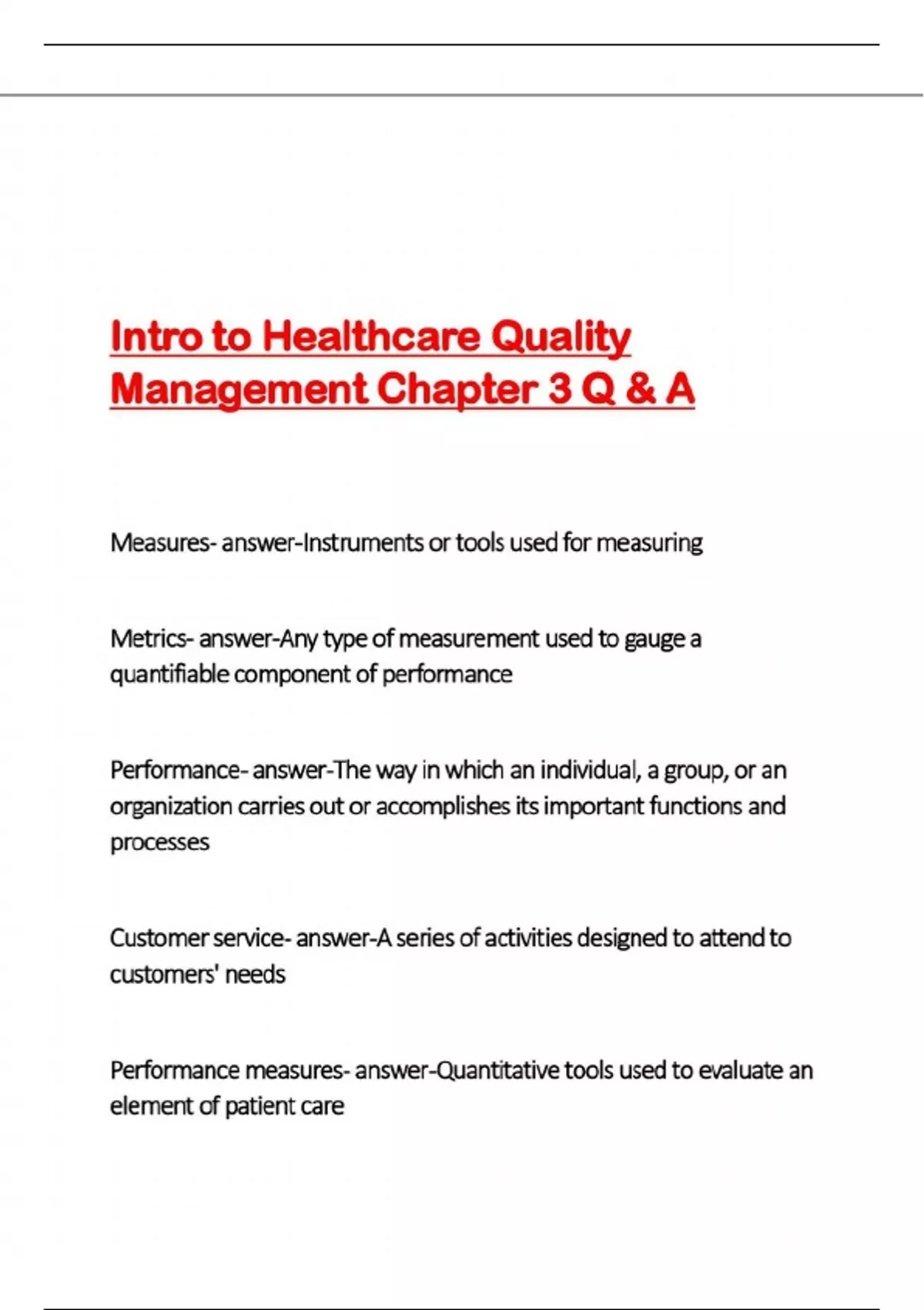 Intro to Healthcare Quality Management Chapter 3 Q & A - Healthcare ...