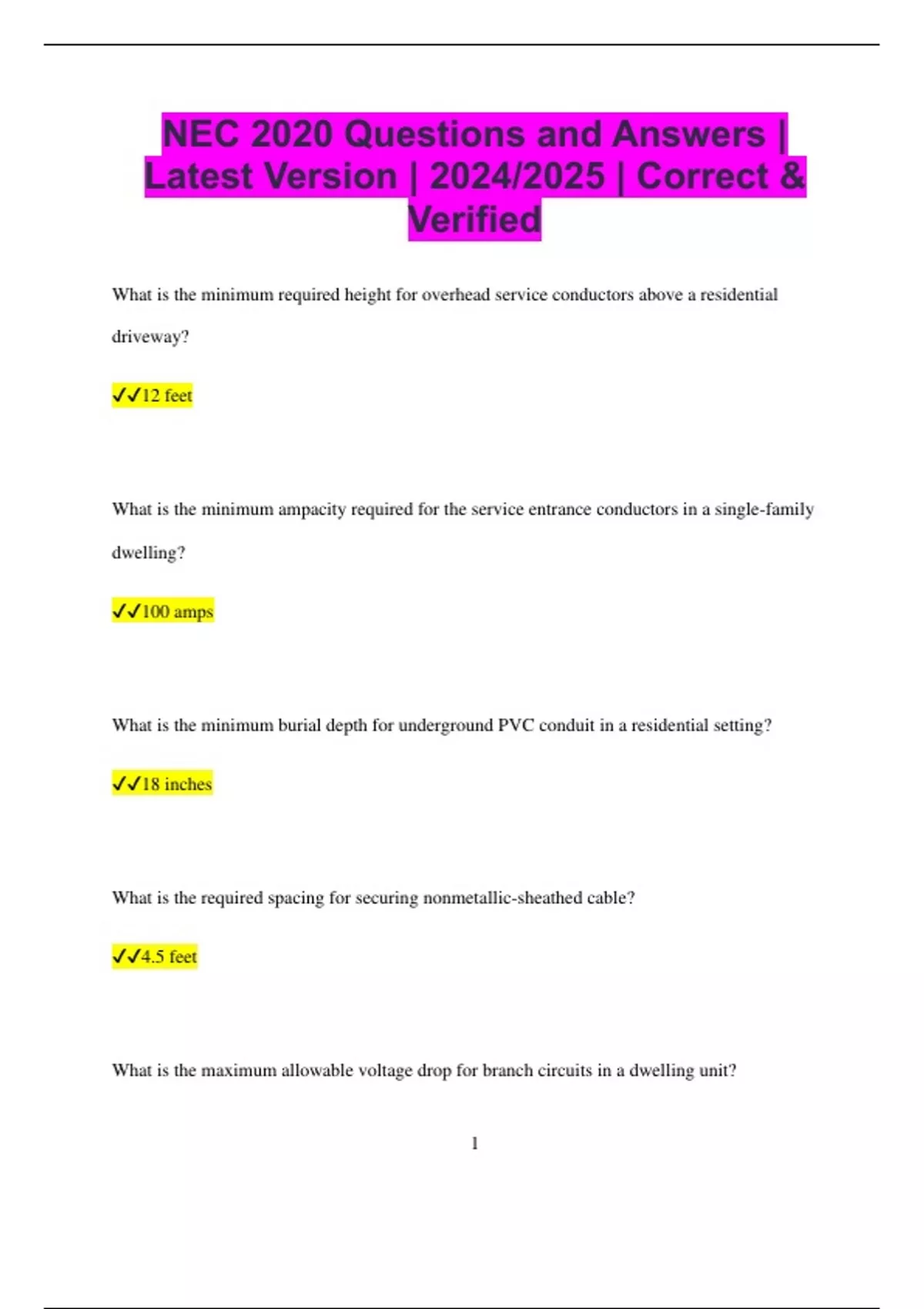 NEC 2020 Questions and Answers | Latest Version | 2024/2025 | Correct ...