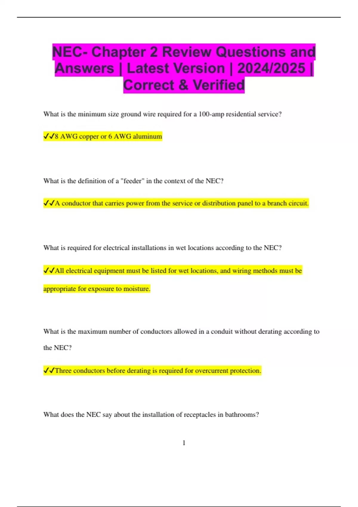 NEC- Chapter 2 Review Questions and Answers | Latest Version | 2024/ ...