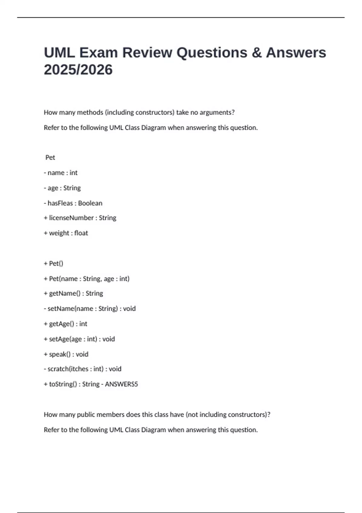 UML Exam Review Questions & Answers 2025/2026 - UML - Stuvia US