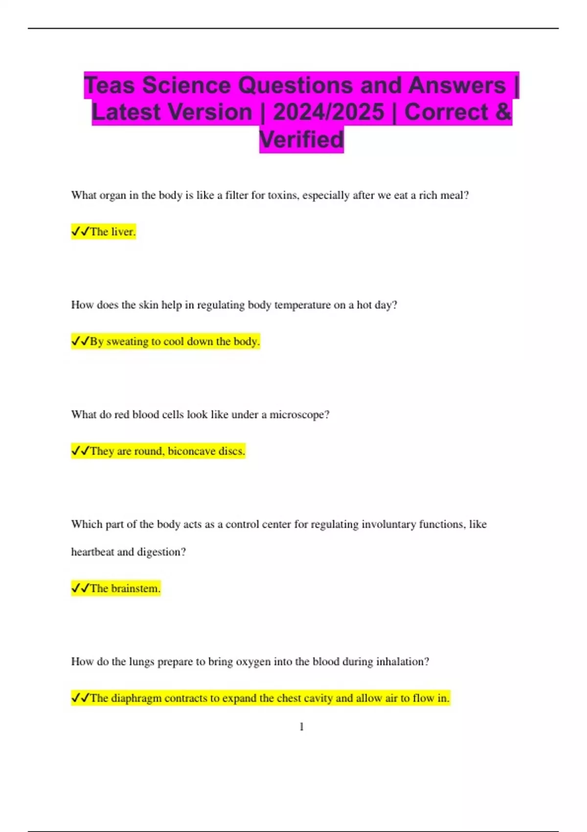 Teas Science Questions and Answers | Latest Version | 2024/2025 ...