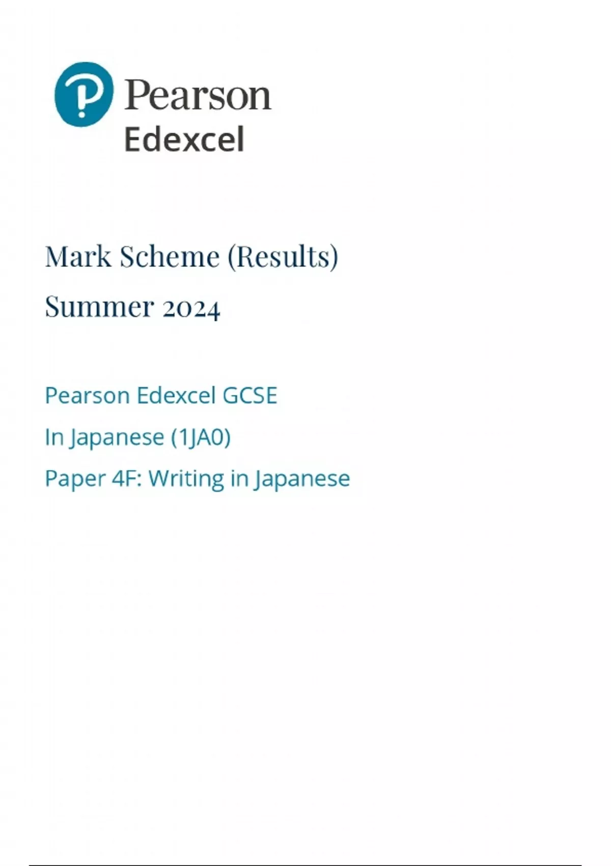Pearson Edexcel GCSE In Japanese (1JA0) Paper 4F: Writing in Japanese ...