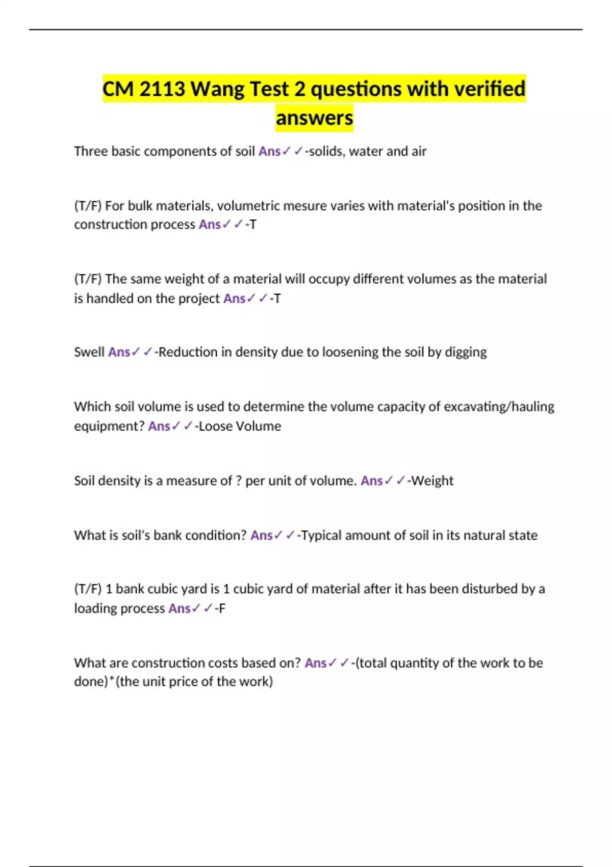 CM 2113 Wang Test 2 questions with verified answers. - CM 2113 - Stuvia US