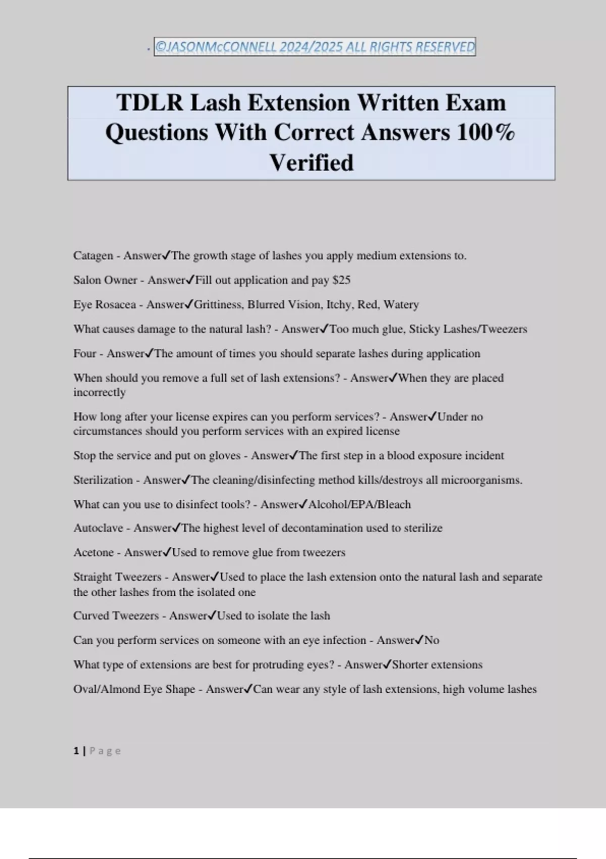 TDLR Lash Extension Written Exam Questions With Correct Answers 100% ...