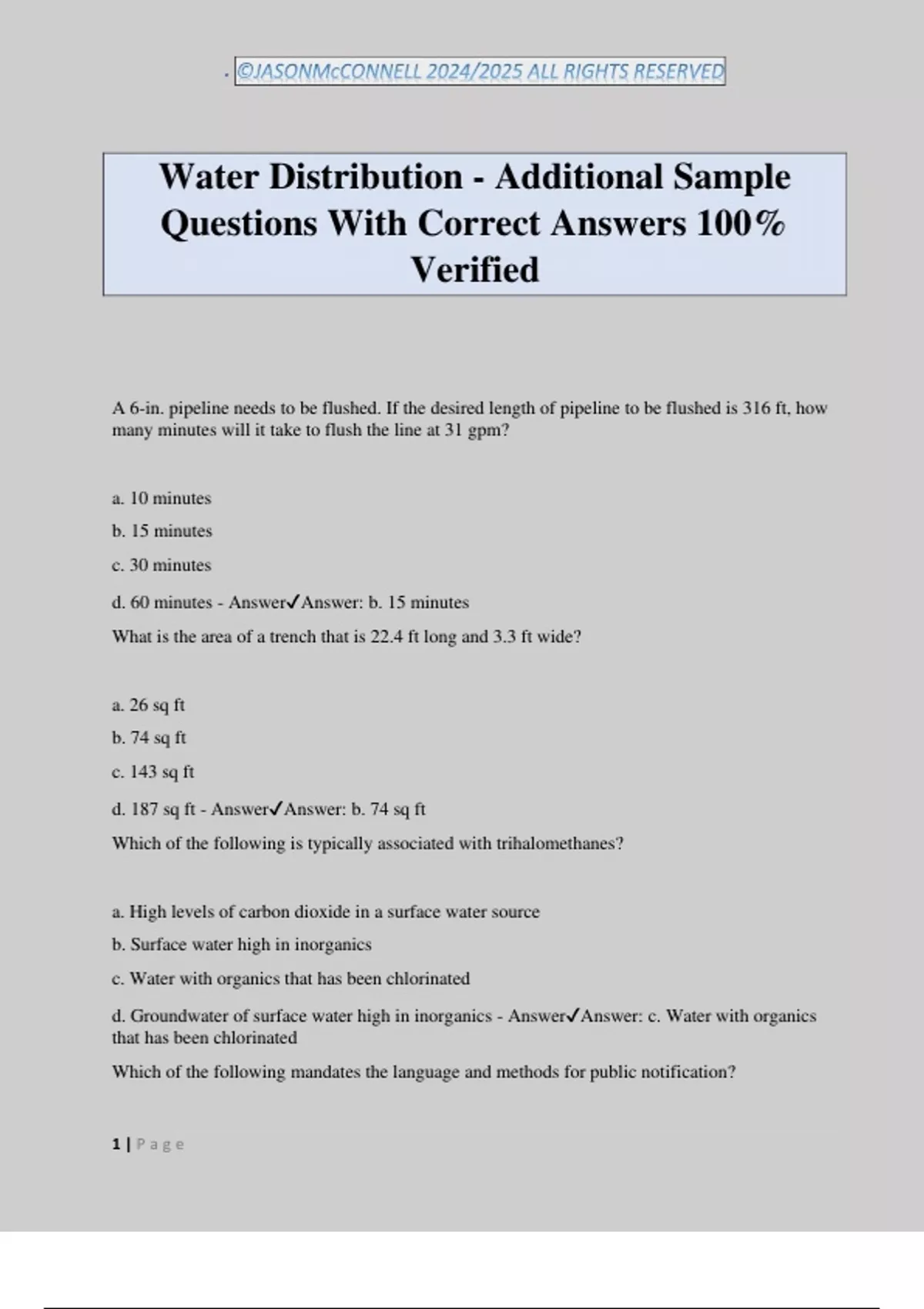 Water Distribution - Additional Sample Questions With Correct Answers 100% Verified - Water ...