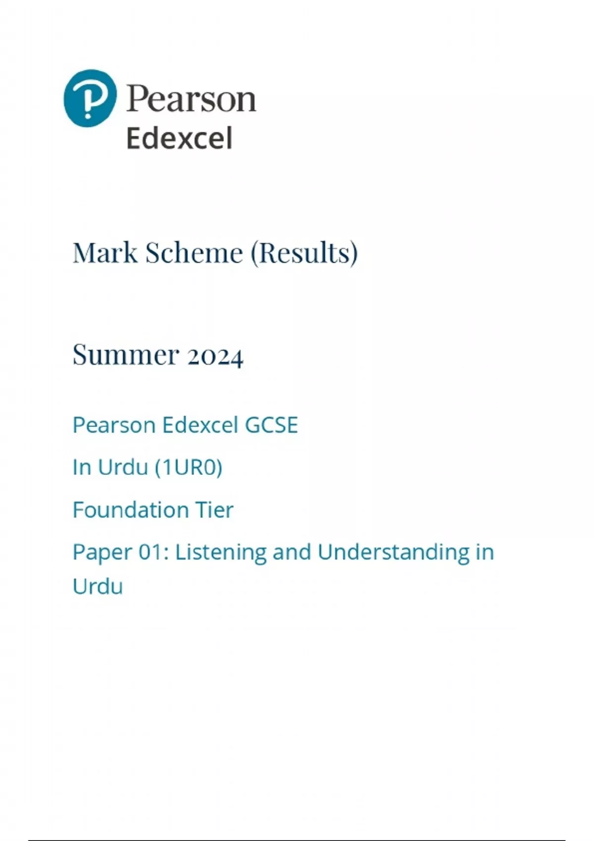 Package deal Pearson Edexcel Level 1/Level 2 GCSE (9–1) Urdu MS ONLY ...