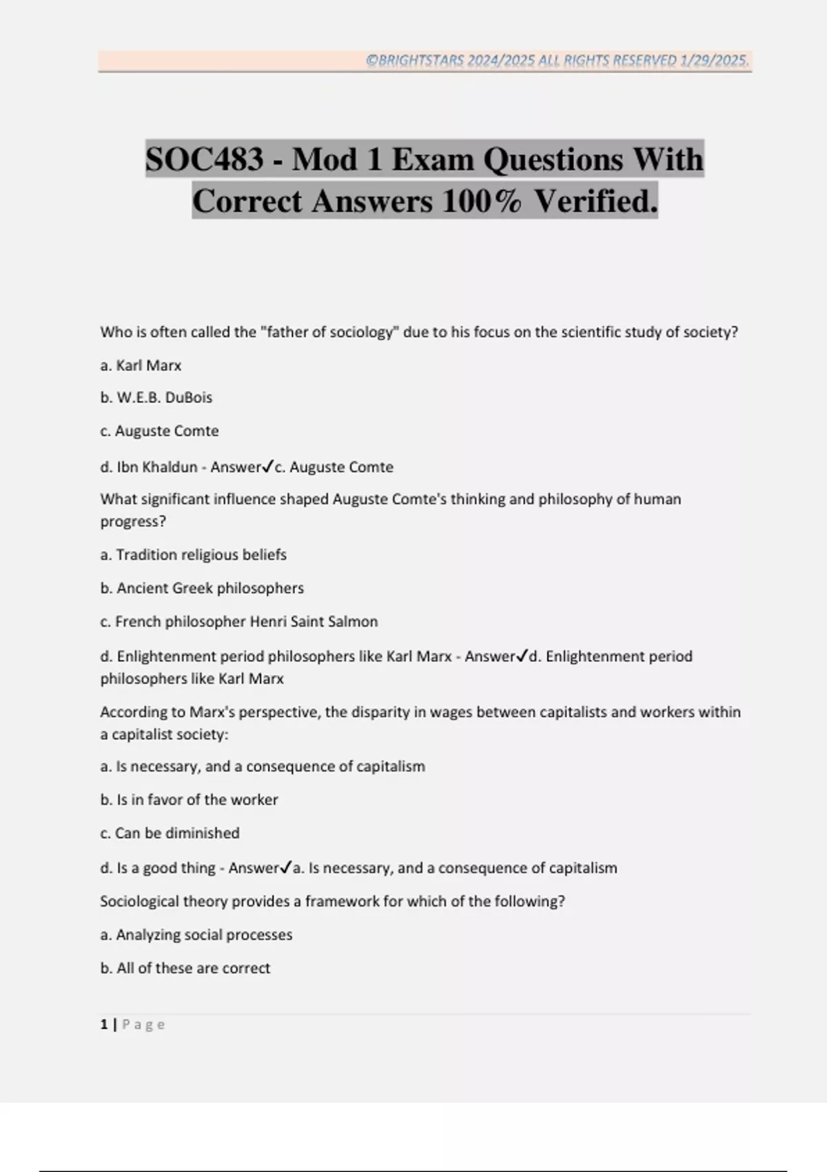 SOC483 - Mod 1 Exam Questions With Correct Answers 100% Verified. - SOC ...