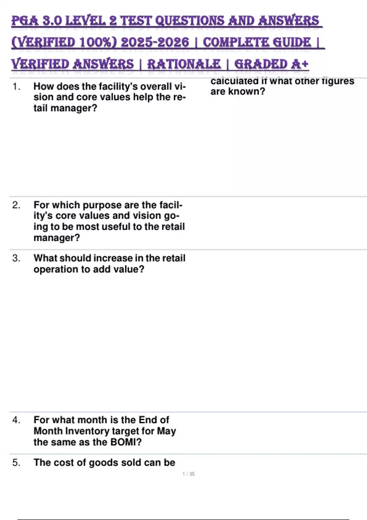 PGA 3.0 LEVEL 2 TEST QUESTIONS AND ANSWERS (VERIFIED 100%) | COMPLETE ...