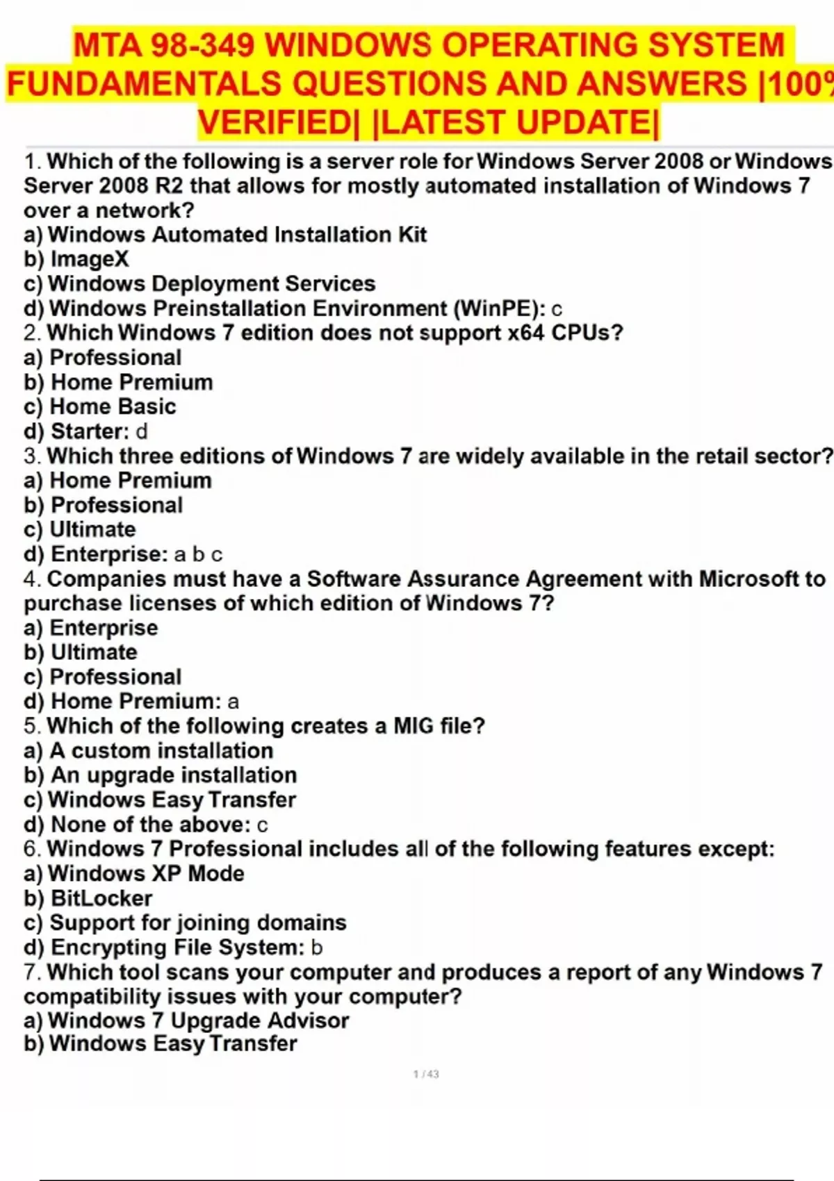 MTA 98-349 WINDOWS OPERATING SYSTEM FUNDAMENTALS QUESTIONS AND ANSWERS ...