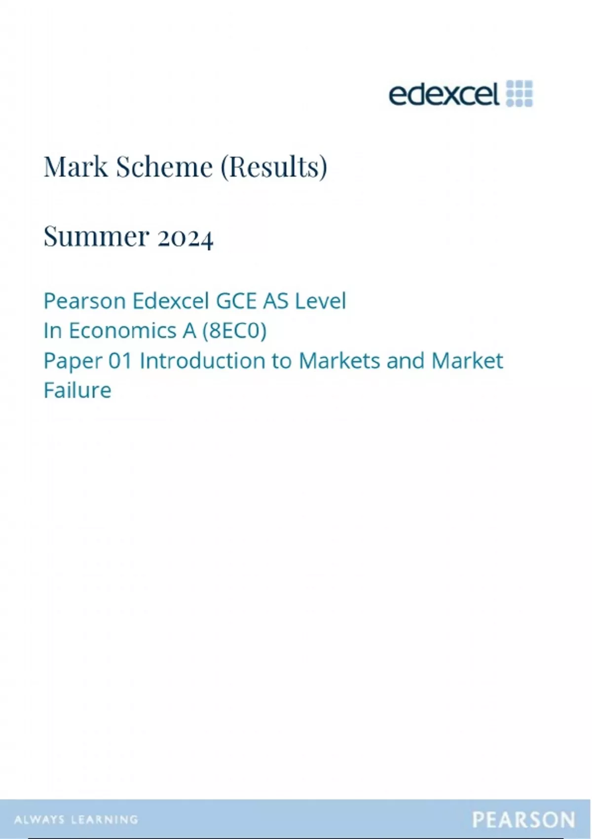 Pearson Edexcel GCE AS Level In Economics A (8EC0) Paper 01 ...
